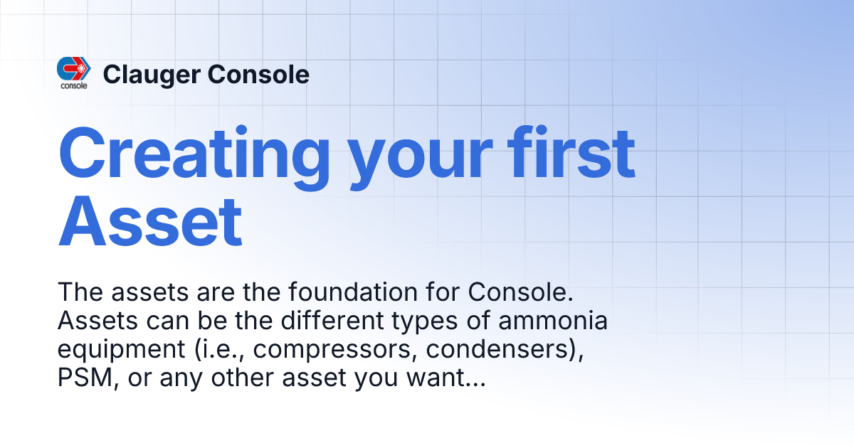 Creating your first Asset | Clauger Console